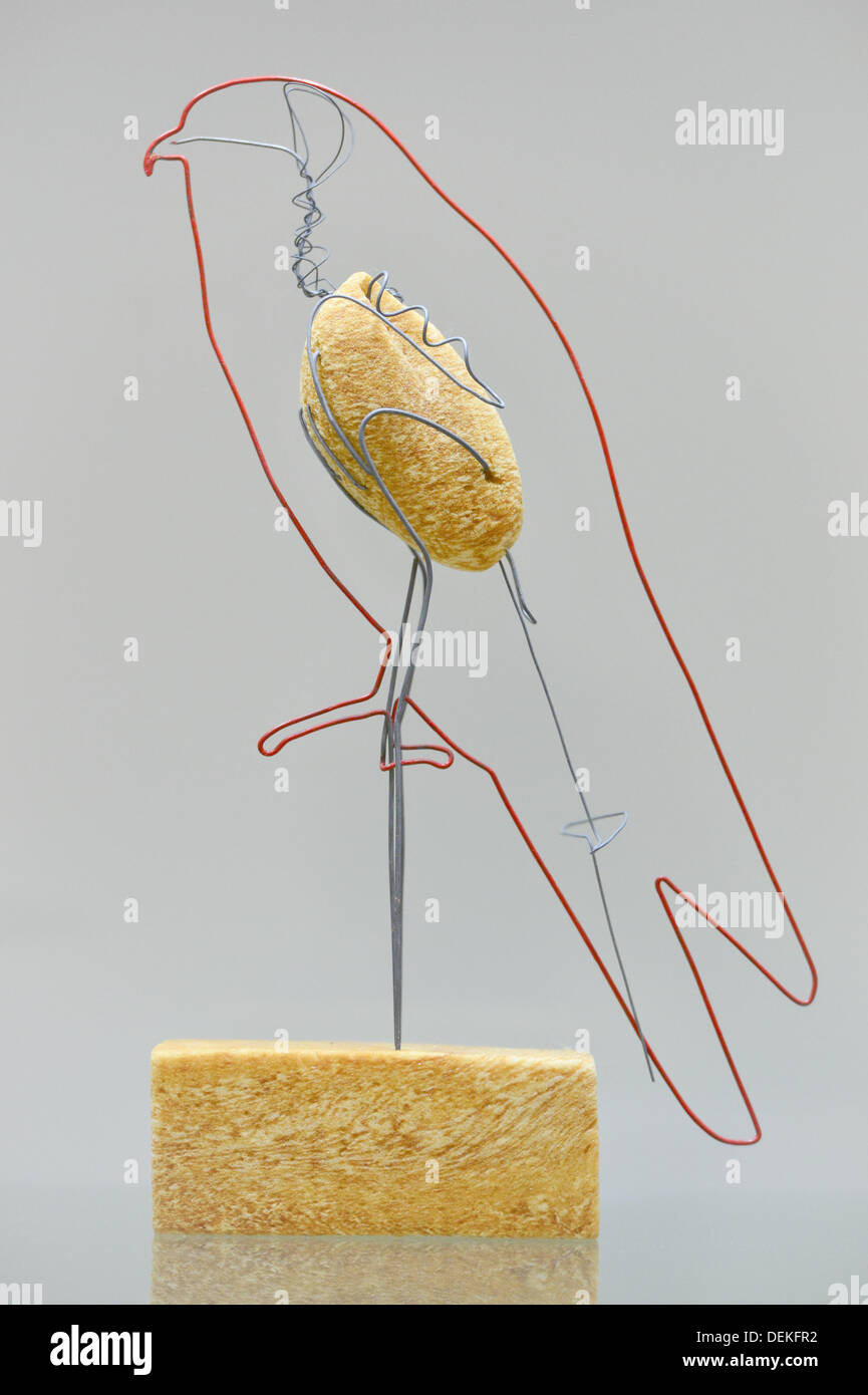 A wire model of a common kestrel is featured in a showcase at ...