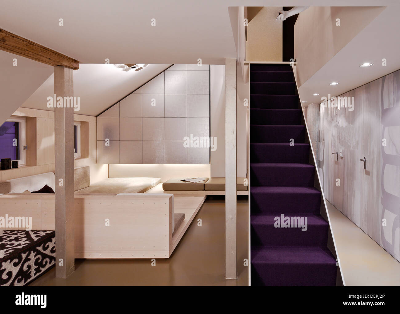 Purple staircase in modern home Stock Photo - Alamy