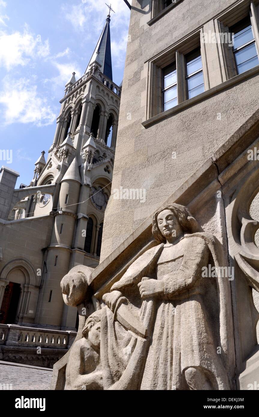 Bern (Switzerland): sculpture on the Rathaus (Town Hall) wall and ...