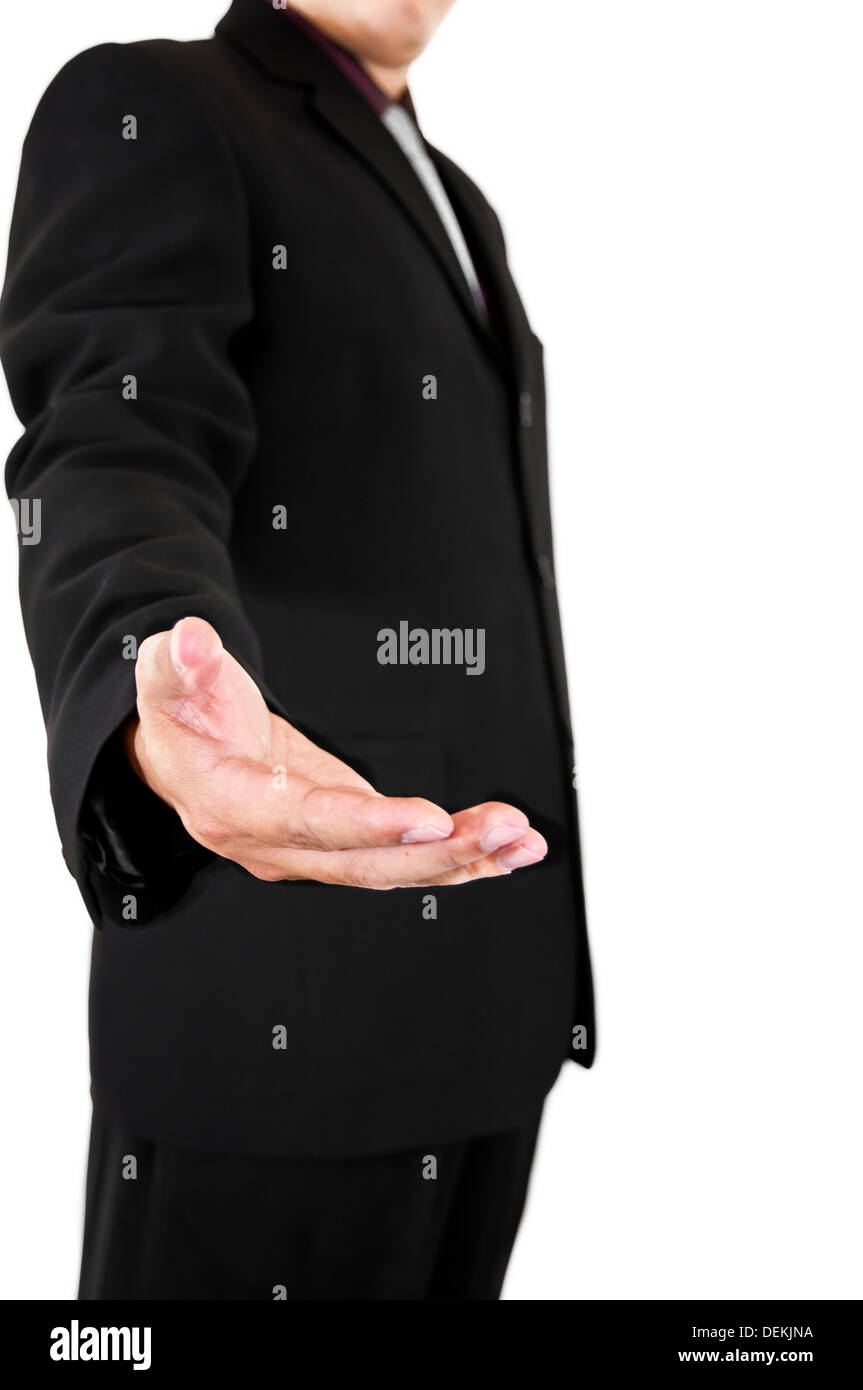 A business man with empty hand isolated Stock Photo - Alamy