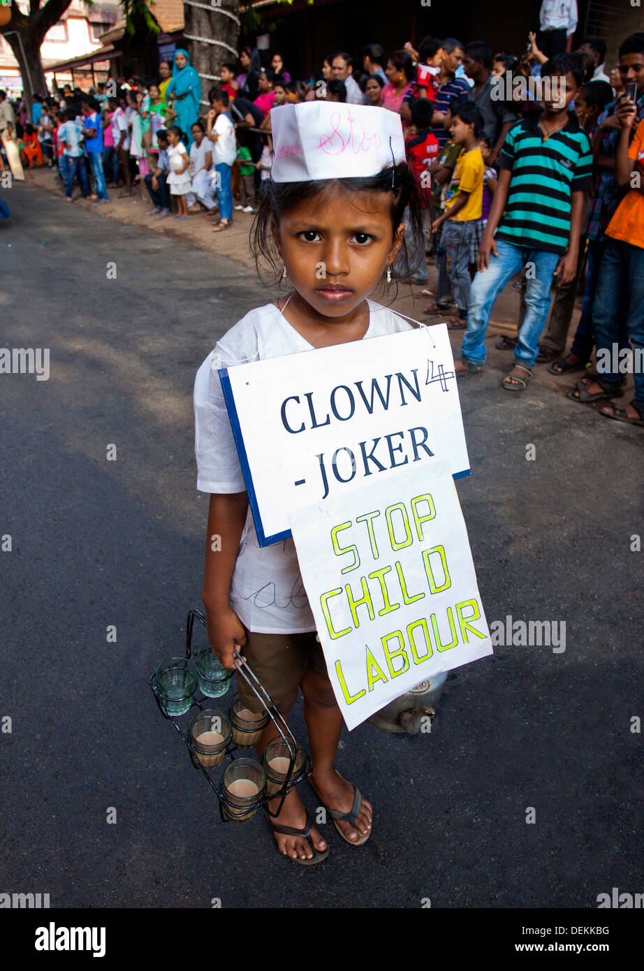 Girl protesting against child labor during a procession in a carnival ...