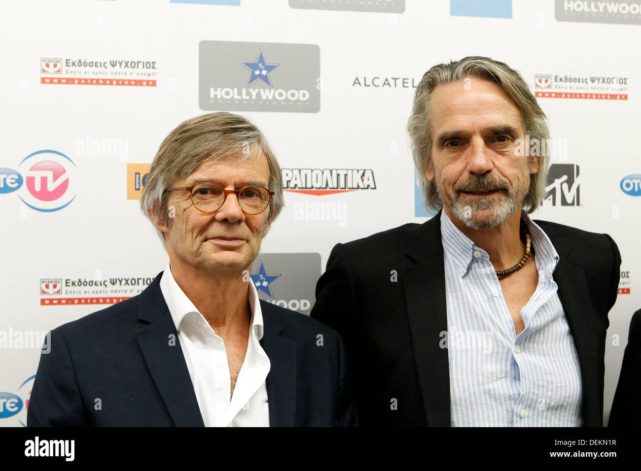 Athens, Greece. 20th Sep, 2013. Oscar-winning actor JEREMY IRONS(R ...