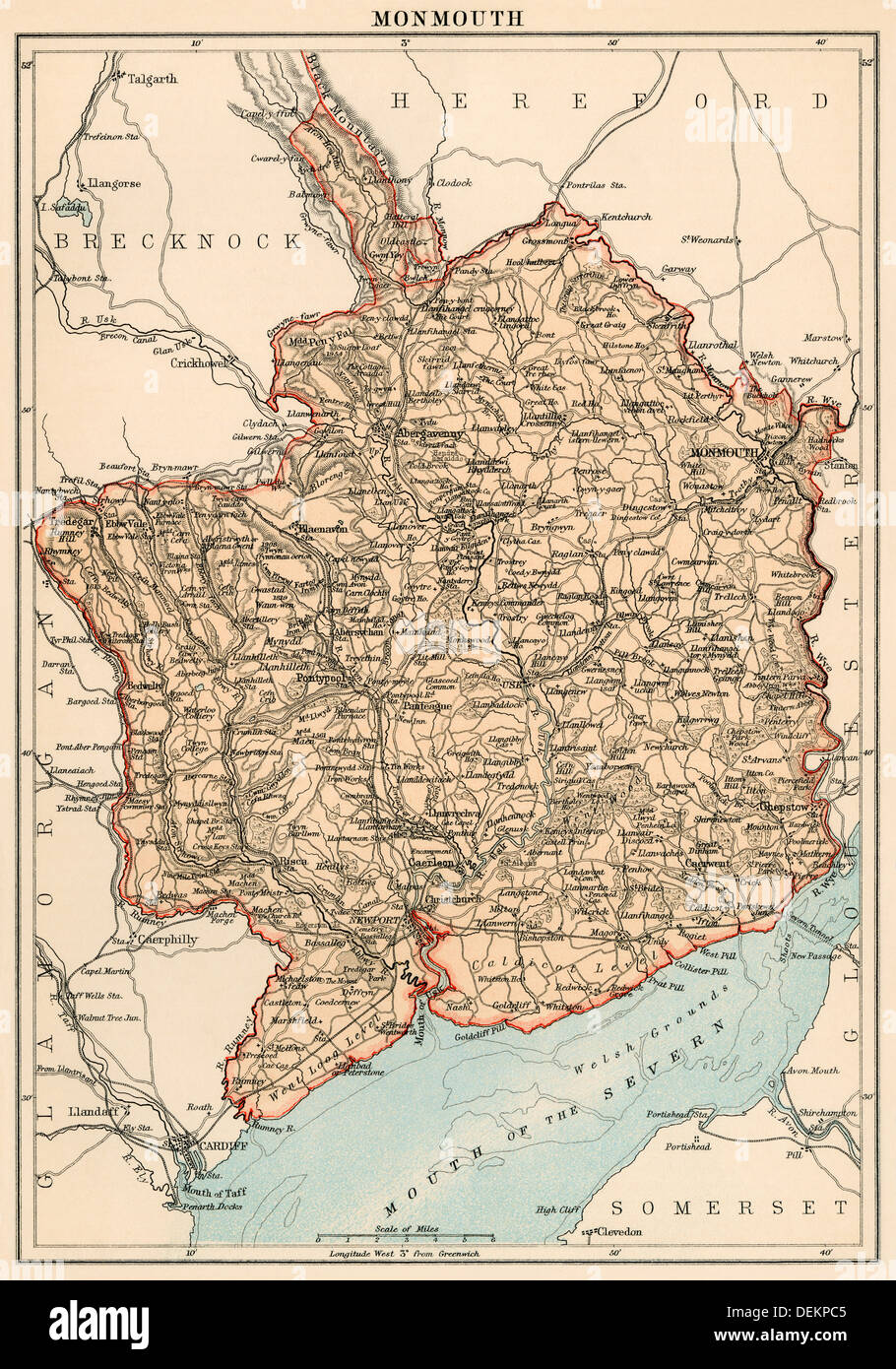 Map of Monmouth, England, 1870s. Color lithograph Stock Photo - Alamy