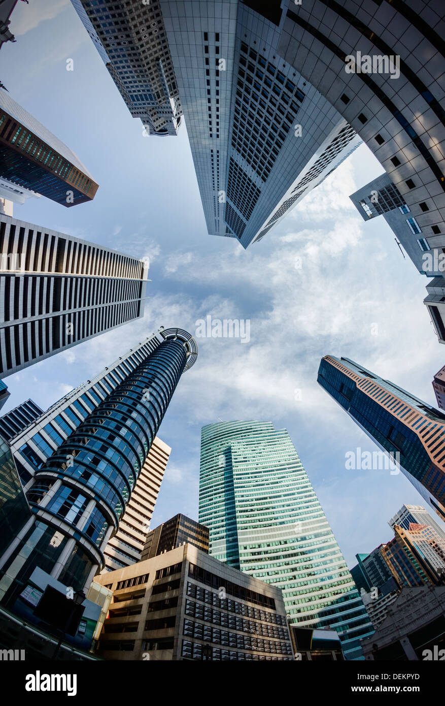 Fish-eye view of the Singapore skyline, financial district Stock Photo ...