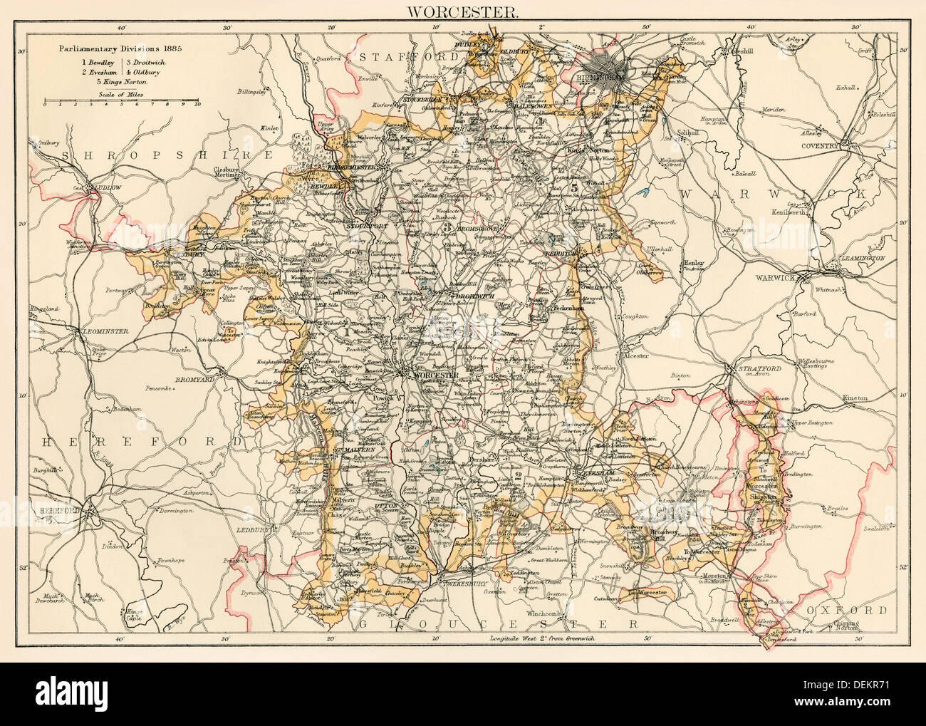 Map of Worcestershire. England, 1870s. Color lithograph Stock Photo - Alamy Map of Worcestershire. England, 1870s. Color lithograph Stock Photo - Alamy