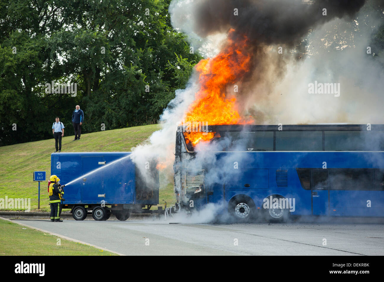 Fire fighters tackle a coach blaze at a service station on the M5 ...