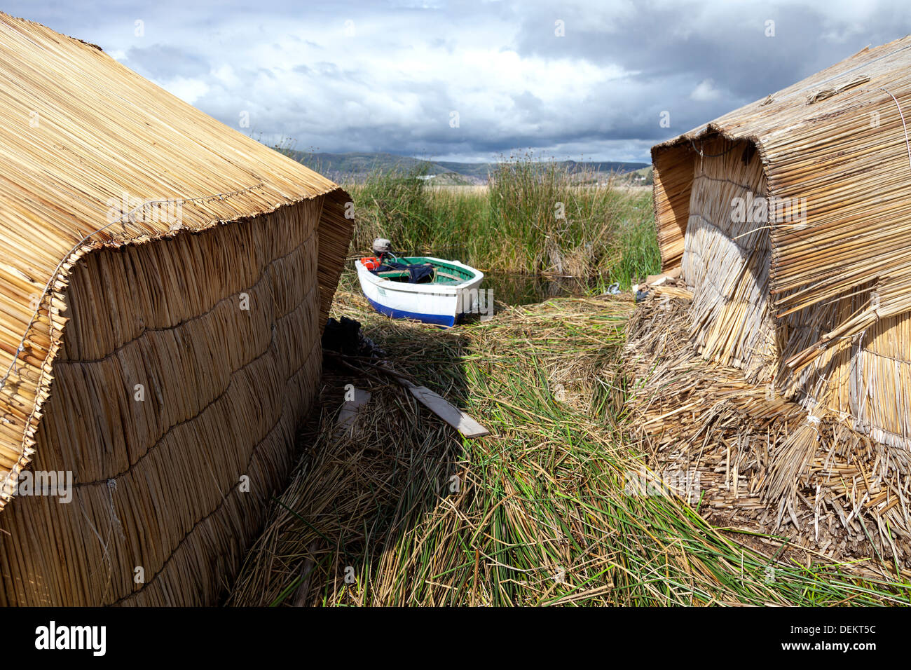 Boat mooring between straw huts Stock Photo - Alamy