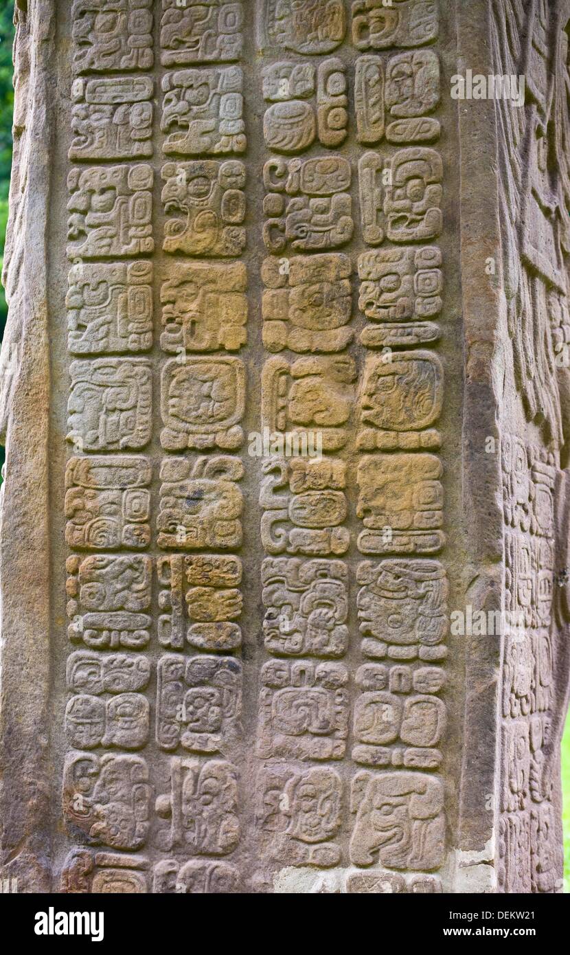 Guatemala, Quirigua, Mayan stela, glyphs Stock Photo - Alamy