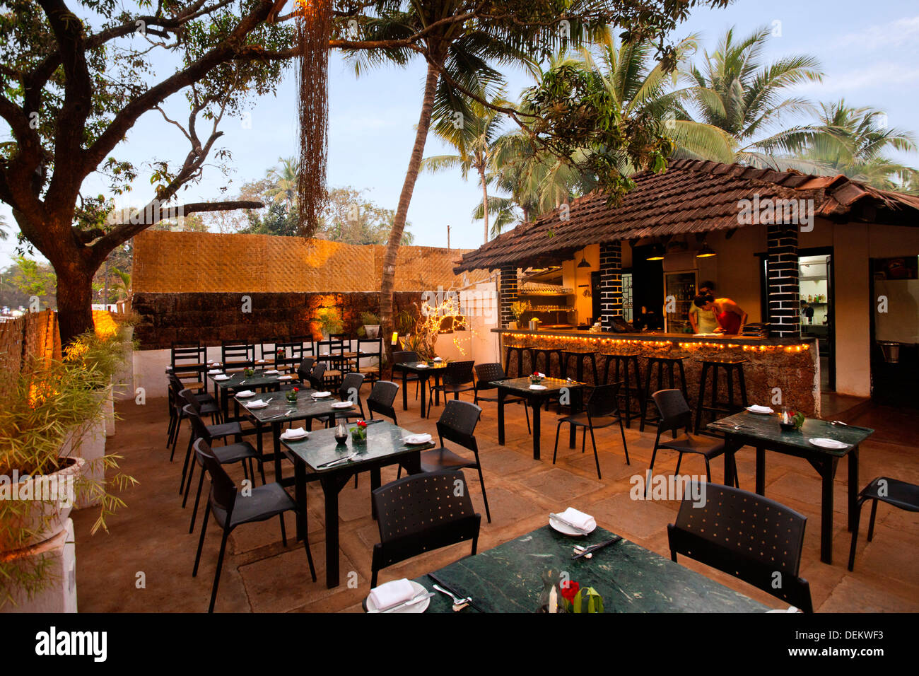 Tables and chairs at a restaurant, Bomra's Restaurant, Candolim, North ...