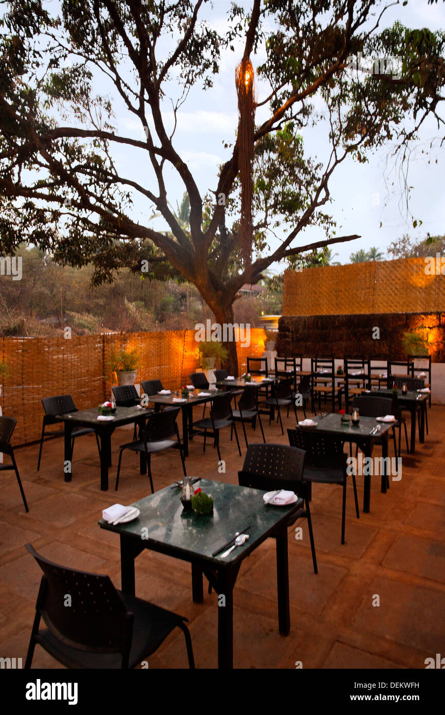Tables and chairs at a restaurant, Bomra's Restaurant, Candolim, North ...