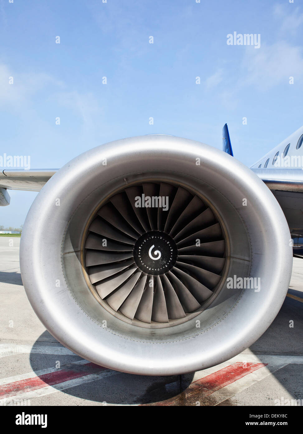 Close up of airplane jet engine on runway Stock Photo - Alamy