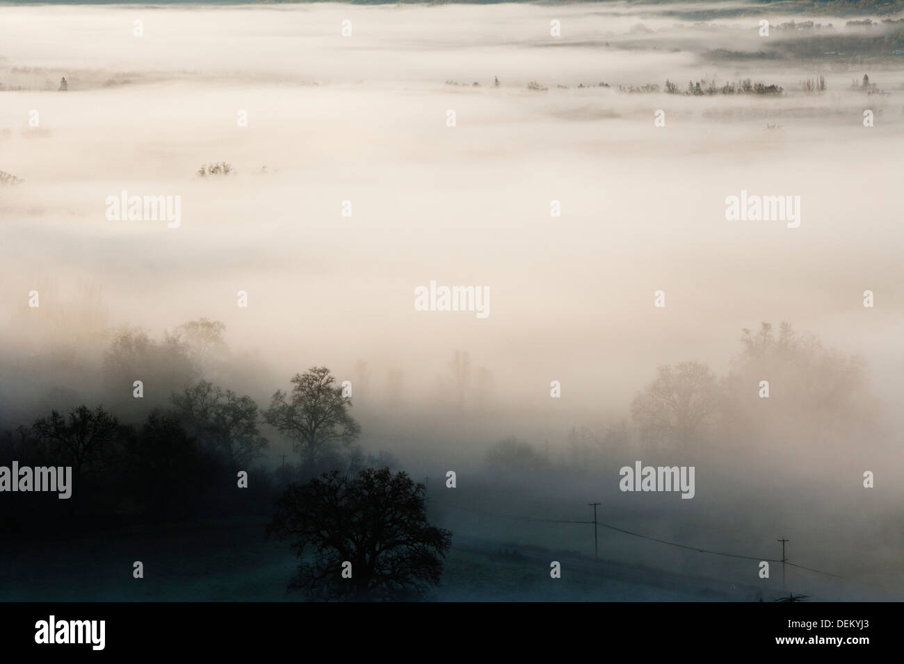 Fog rolling over rural landscape Stock Photo - Alamy