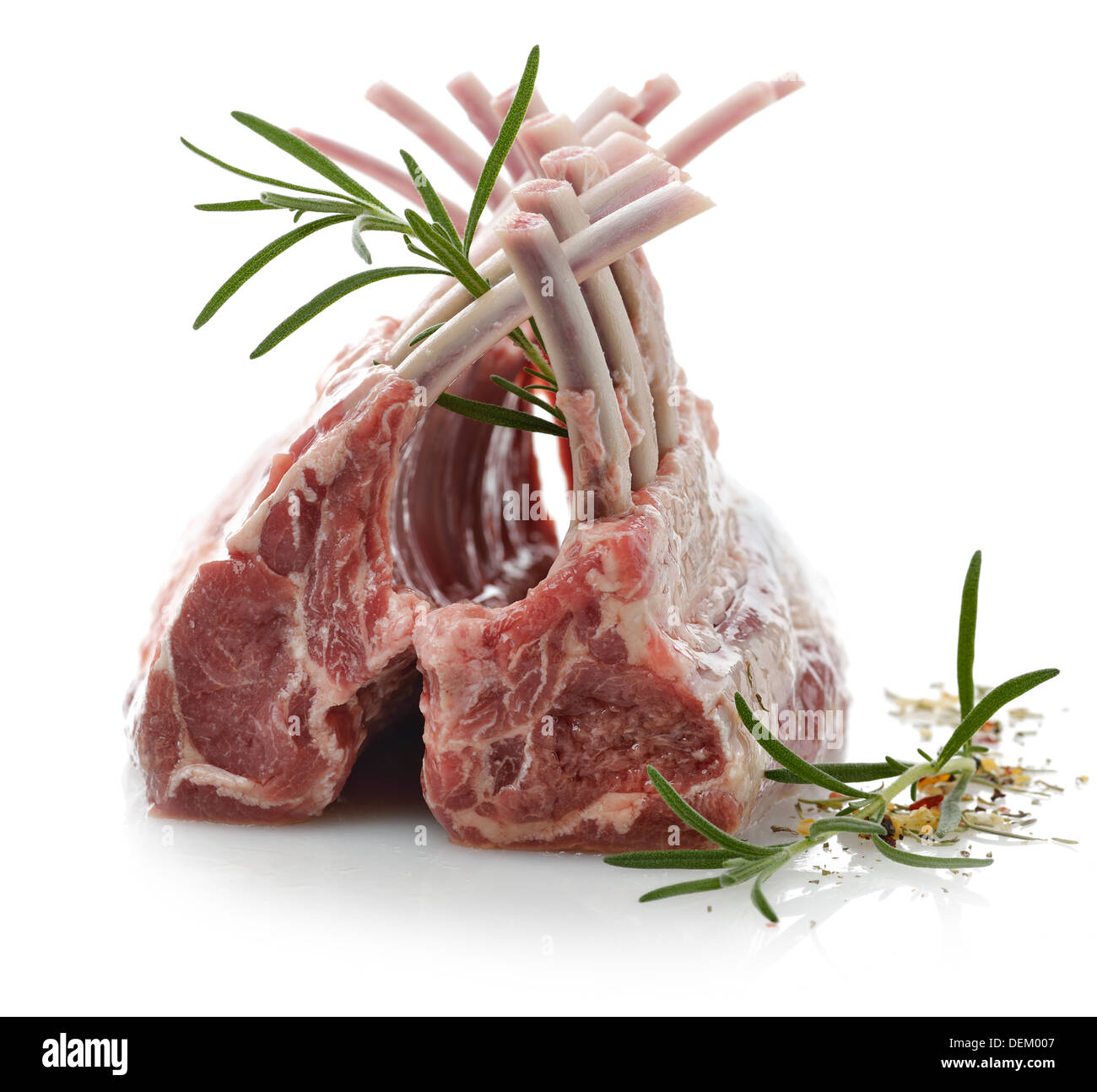 Racks Of Raw Lamb Ribs On White Background Stock Photo - Alamy