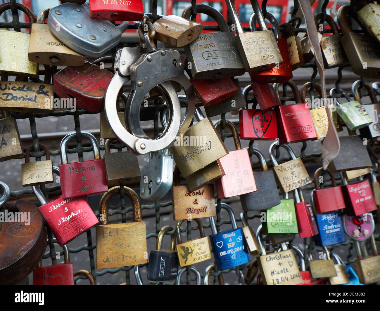 padlocks on the railway bridge in Cologne Germany left as love tokens ...