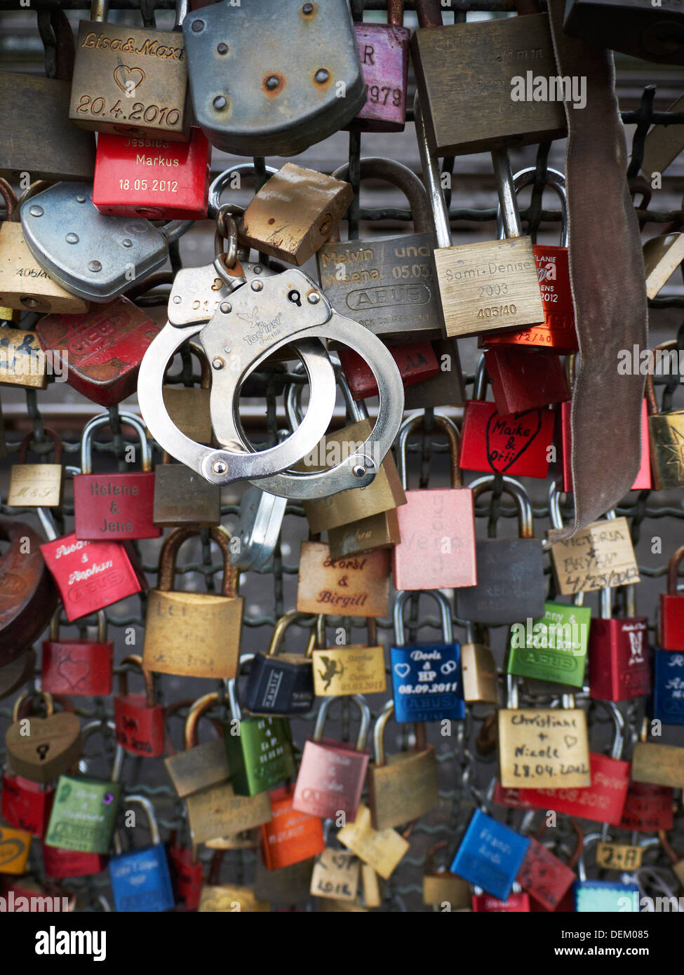padlocks on the railway bridge in Cologne Germany left as love tokens ...