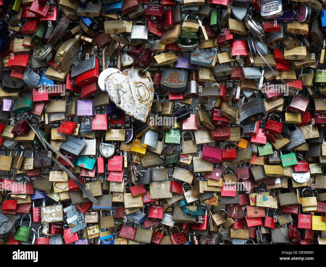 padlocks on the railway bridge in Cologne Germany left as love tokens ...
