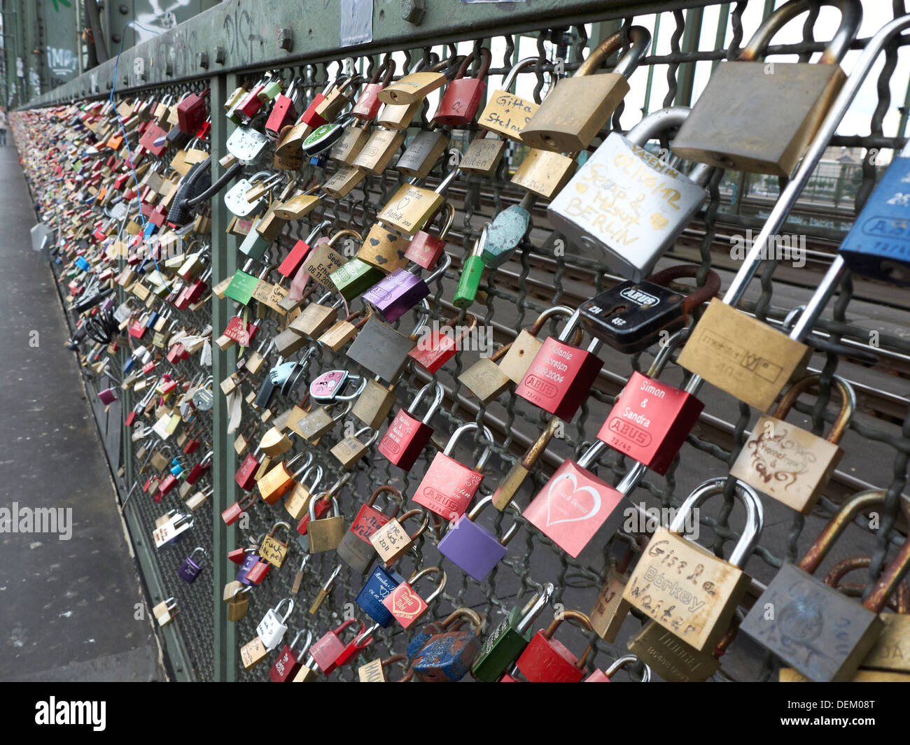 padlocks on the railway bridge in Cologne Germany left as love tokens ...