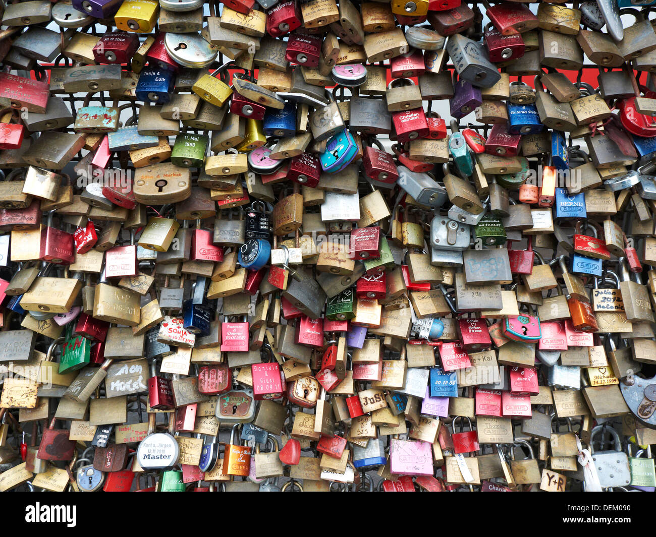padlocks on the railway bridge in Cologne Germany left as love tokens ...