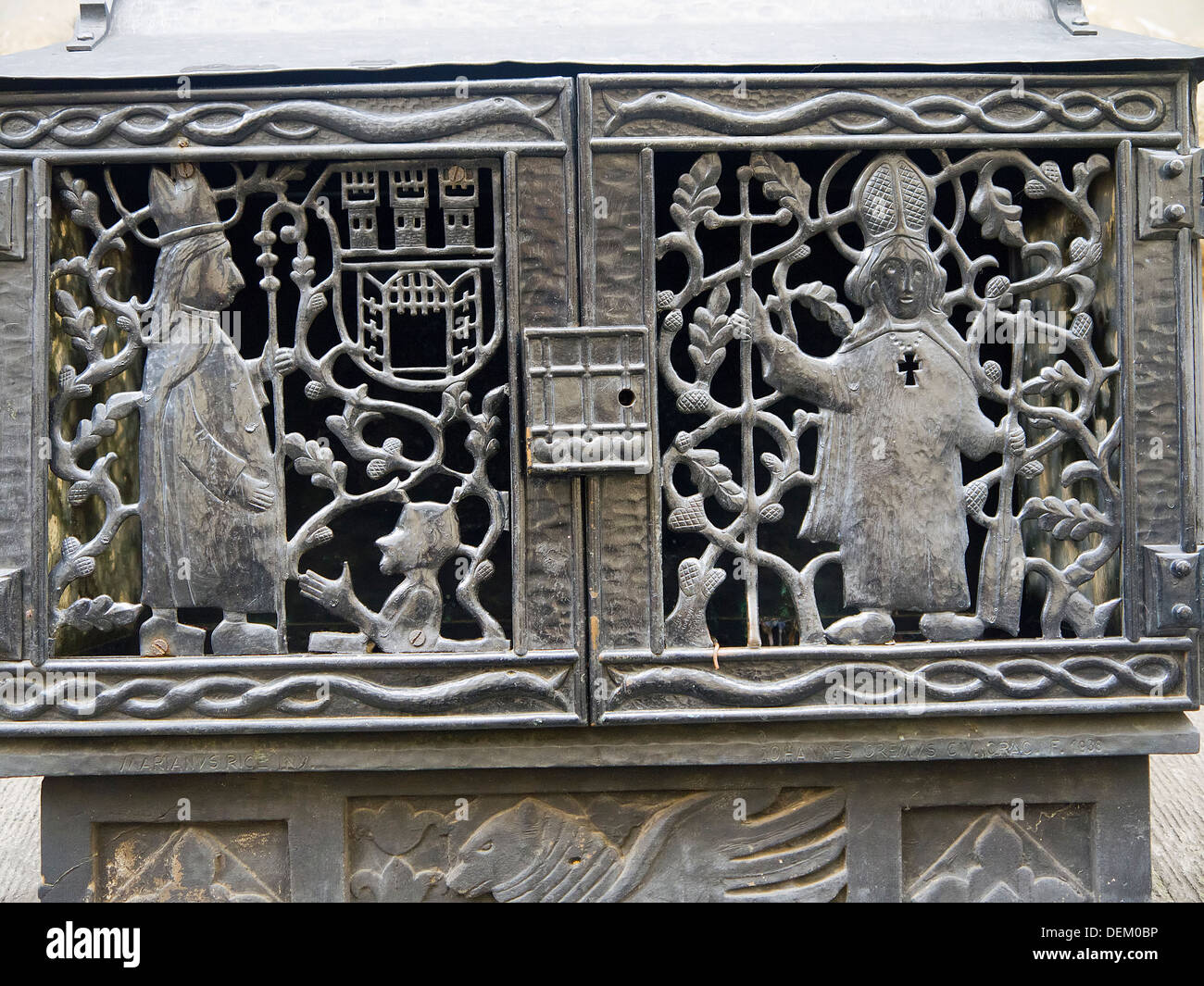 Medieval metal coffer in the street in Krakow Poland Stock Photo - Alamy