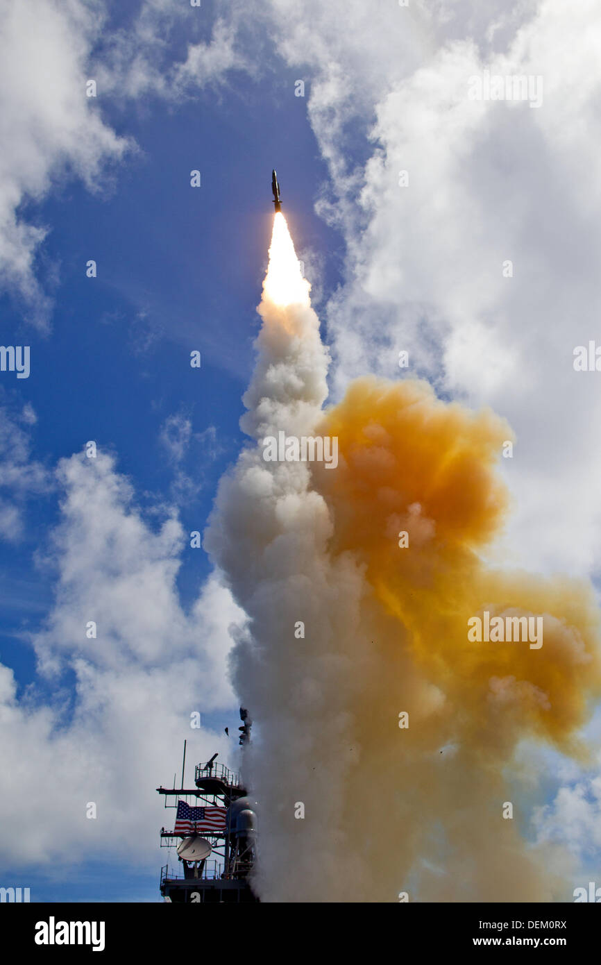 A US Navy Aegis SM-3 Block 1B interceptor missile is launched from the ...