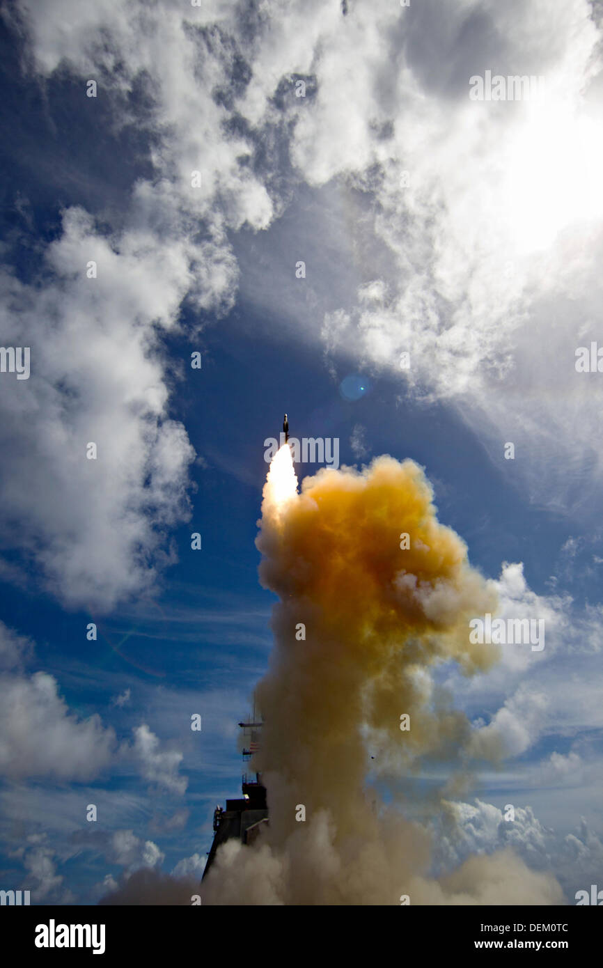 A US Navy Aegis SM-3 Block 1B interceptor missile is launched from the ...