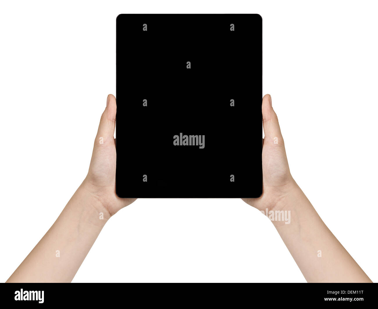 female teen hands holding generic tablet pc, isolated Stock Photo - Alamy