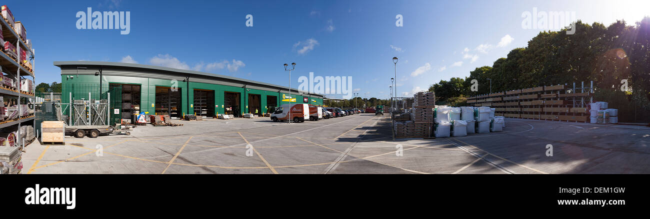 Panorama of builders merchants warehouse and yard Stock Photo - Alamy