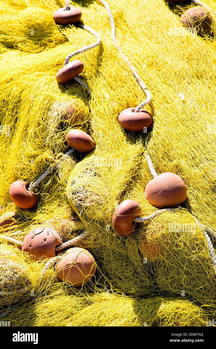 Yellow fishing net - Heraklion, Crete - Greece Stock Photo - Alamy