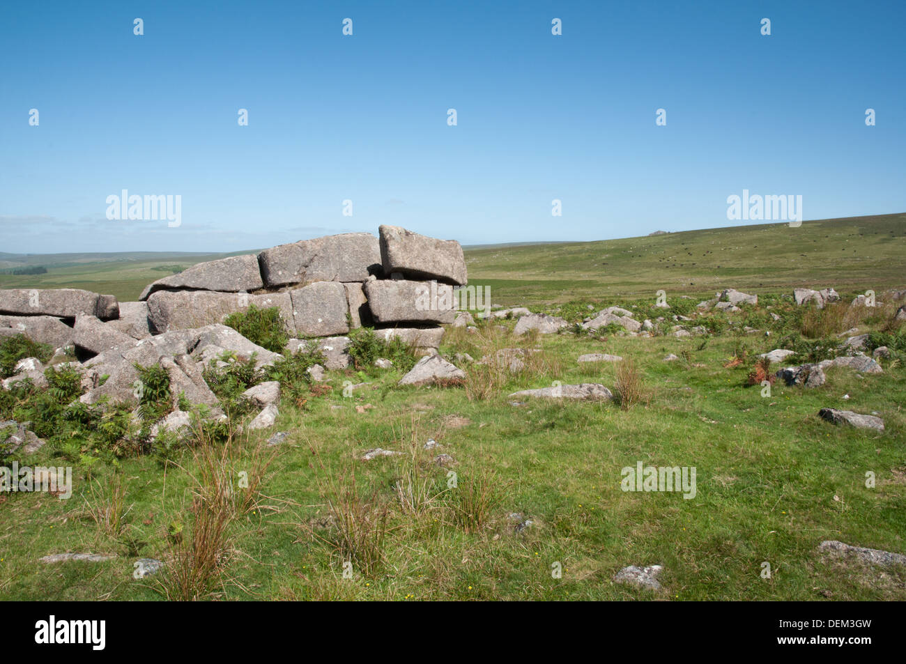 View north-east of angular blocks of granite forming Little ...