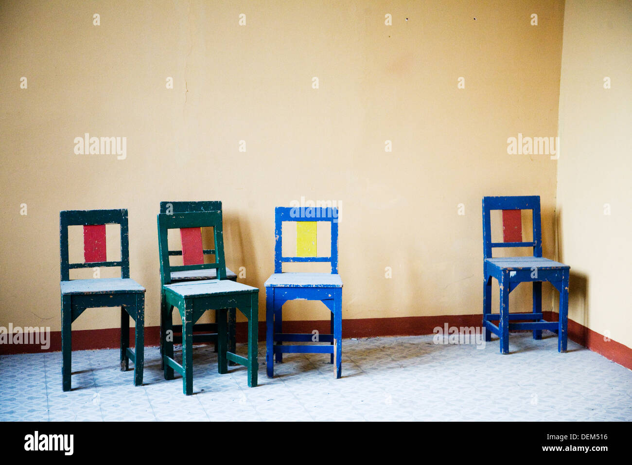 One Chair Separated from Group of Chairs Stock Photo - Alamy