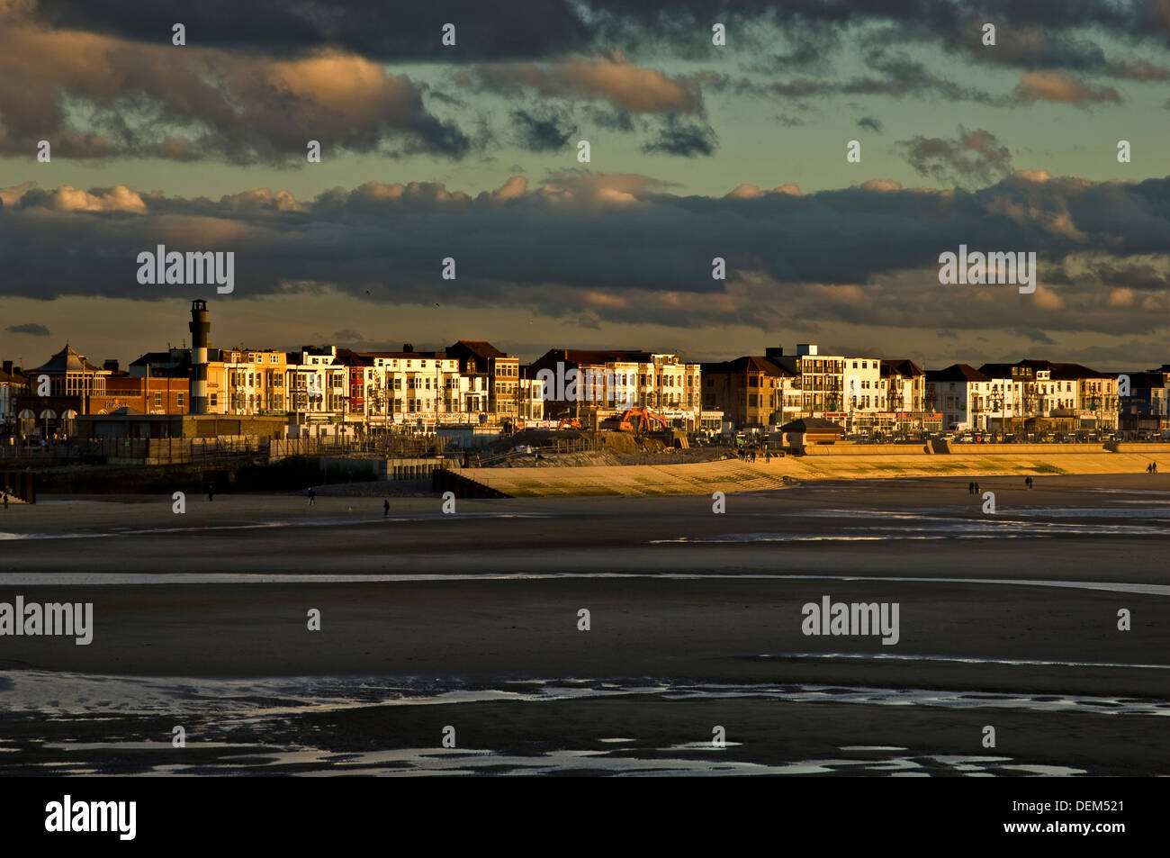 view of blackpool beach; on dramatic stormy day; lancashire; england ...