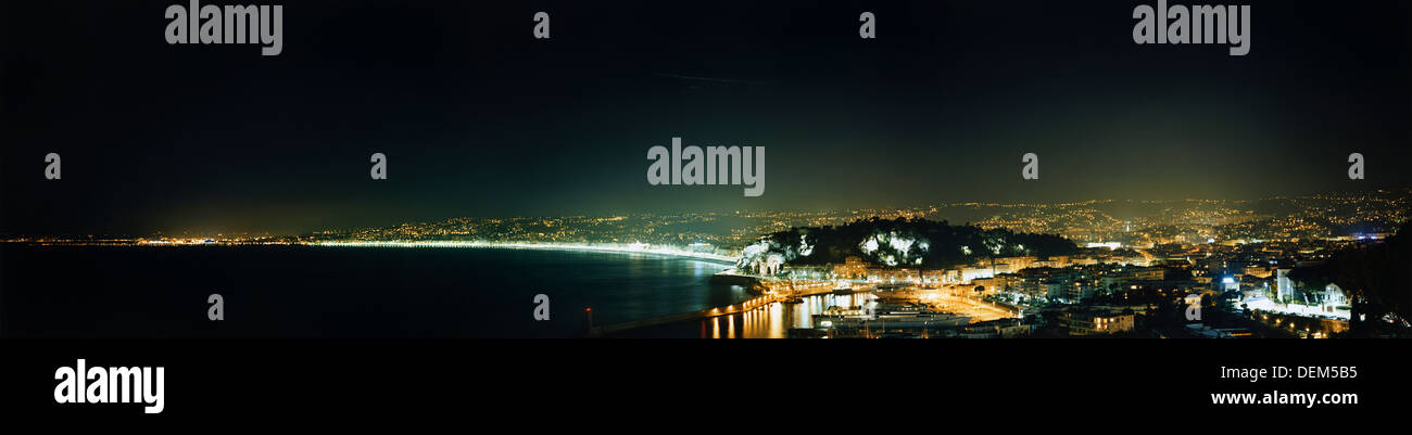 Illuminated Coastline at Night, Nice, France Stock Photo - Alamy