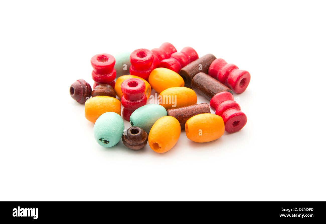 colorful wooden beads isolated on white background Stock Photo - Alamy