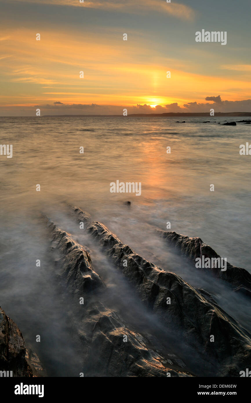 Polhawn Cove; Sunset; Rame Head; Cornwall; UK Stock Photo - Alamy
