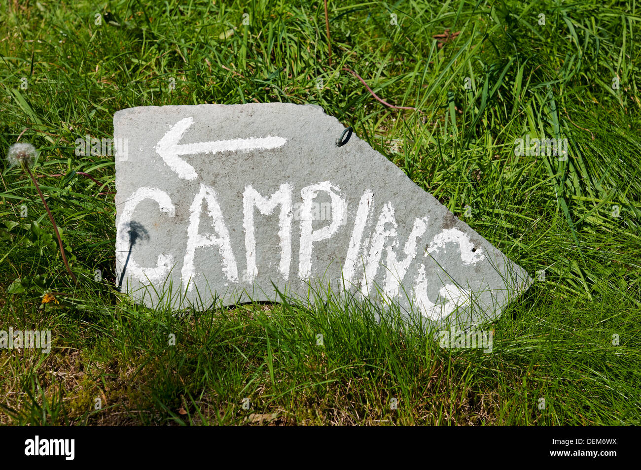 Homemade camping slate sign close up of campsite England UK United ...
