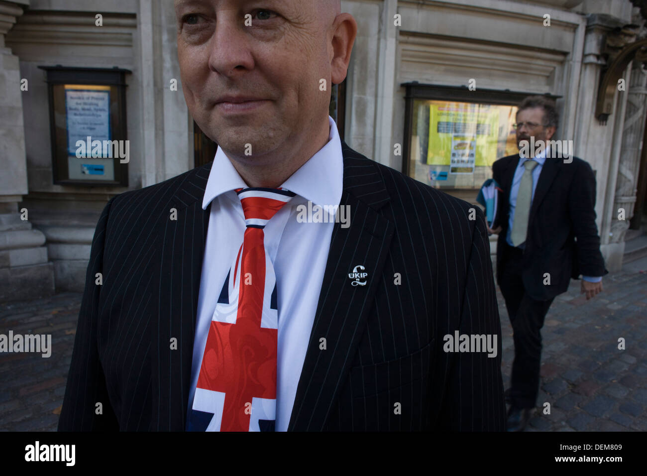 A Union jack tie and political pin portrait of UKIP (UK Independence ...