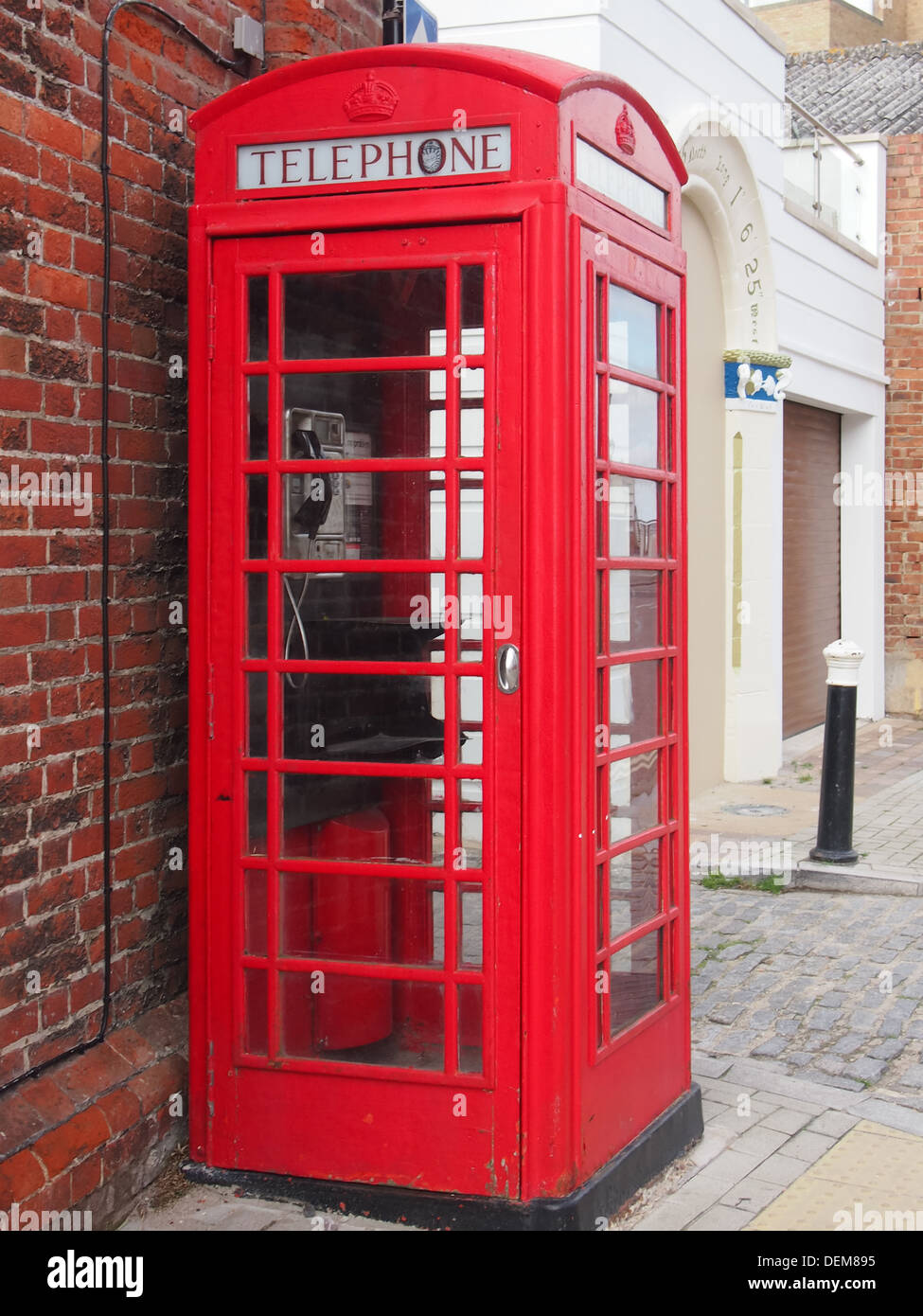An old British red telephone box design K6 in Portsmouth, England Stock Photo - Alamy