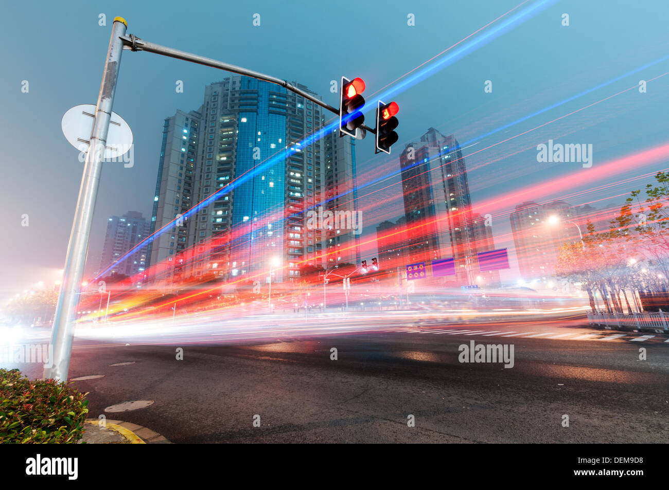 moving car with blur light through city at night Stock Photo - Alamy