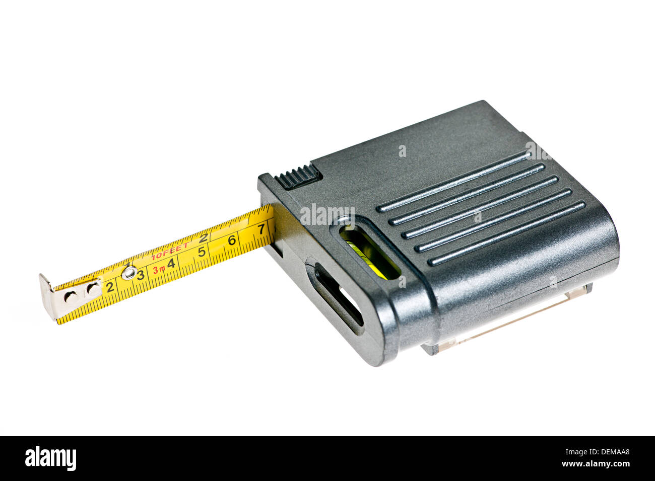 Gray tape measure with level isolated on white background Stock Photo ...