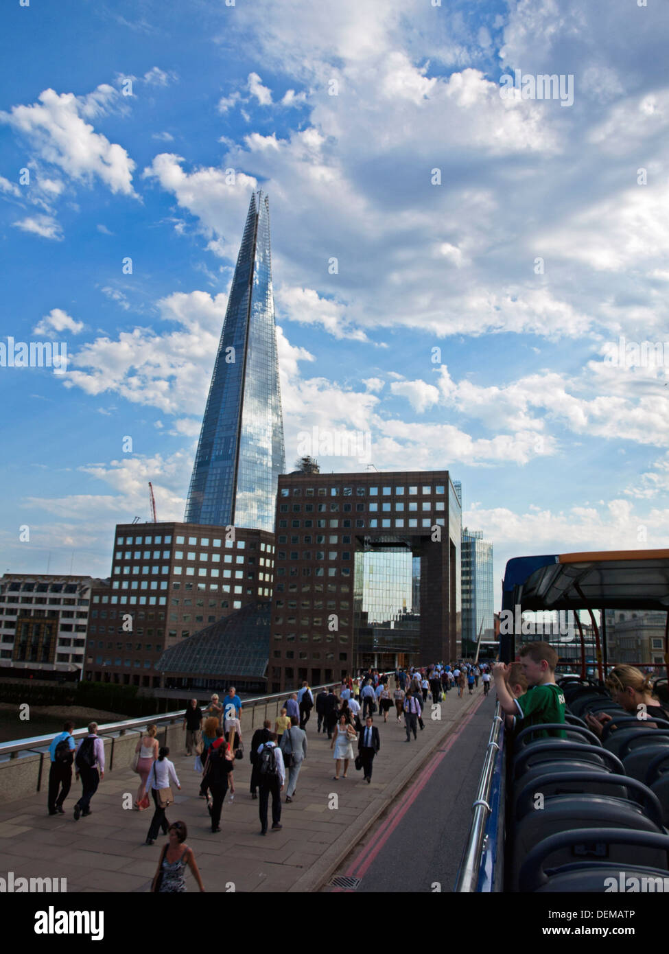View of the Shard from Open-Top Tour Bus showing London Bridge, London ...