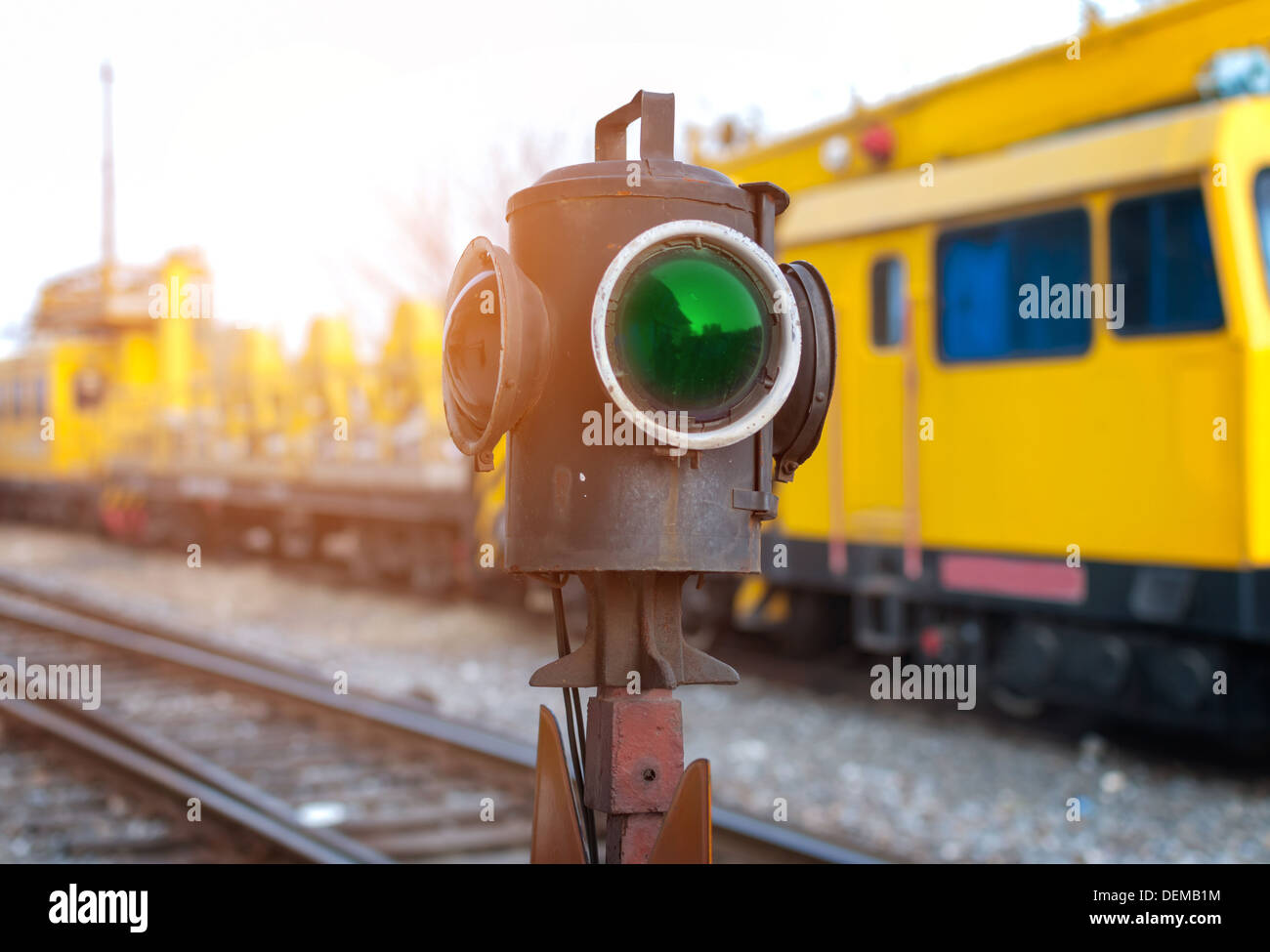 Traffic light shows green signal on railway. Green light Stock Photo ...
