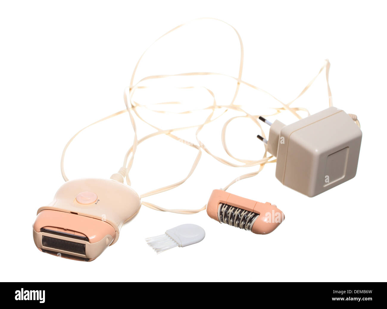 Ladies electric hair remover shaver depilator on white. Beauty and skin ...