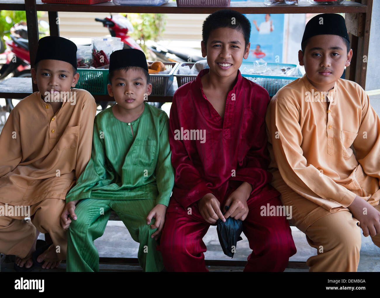 Four young Muslim boys after attending Friday prayers, Malaysia Stock ...