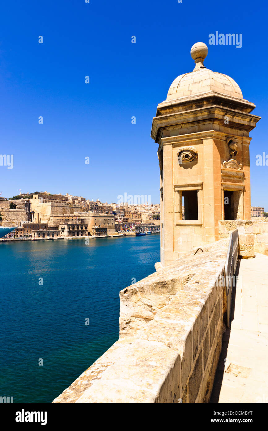 "Vedette" watchtower at Safe Haven Gardens, Senglea, Malta Stock Photo ...