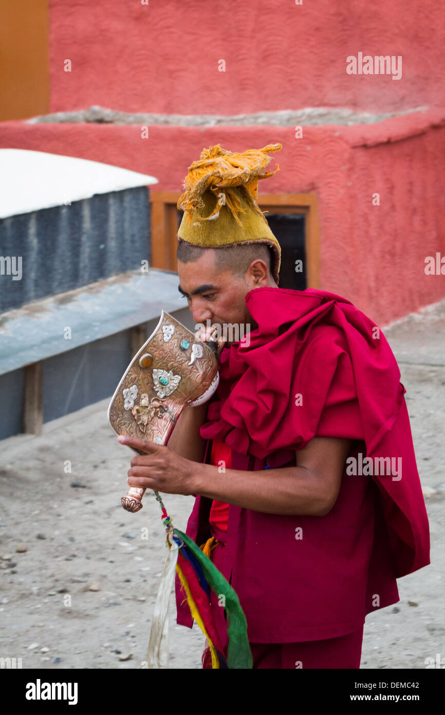 Himalayas monk with horn hi-res stock photography and images - Alamy