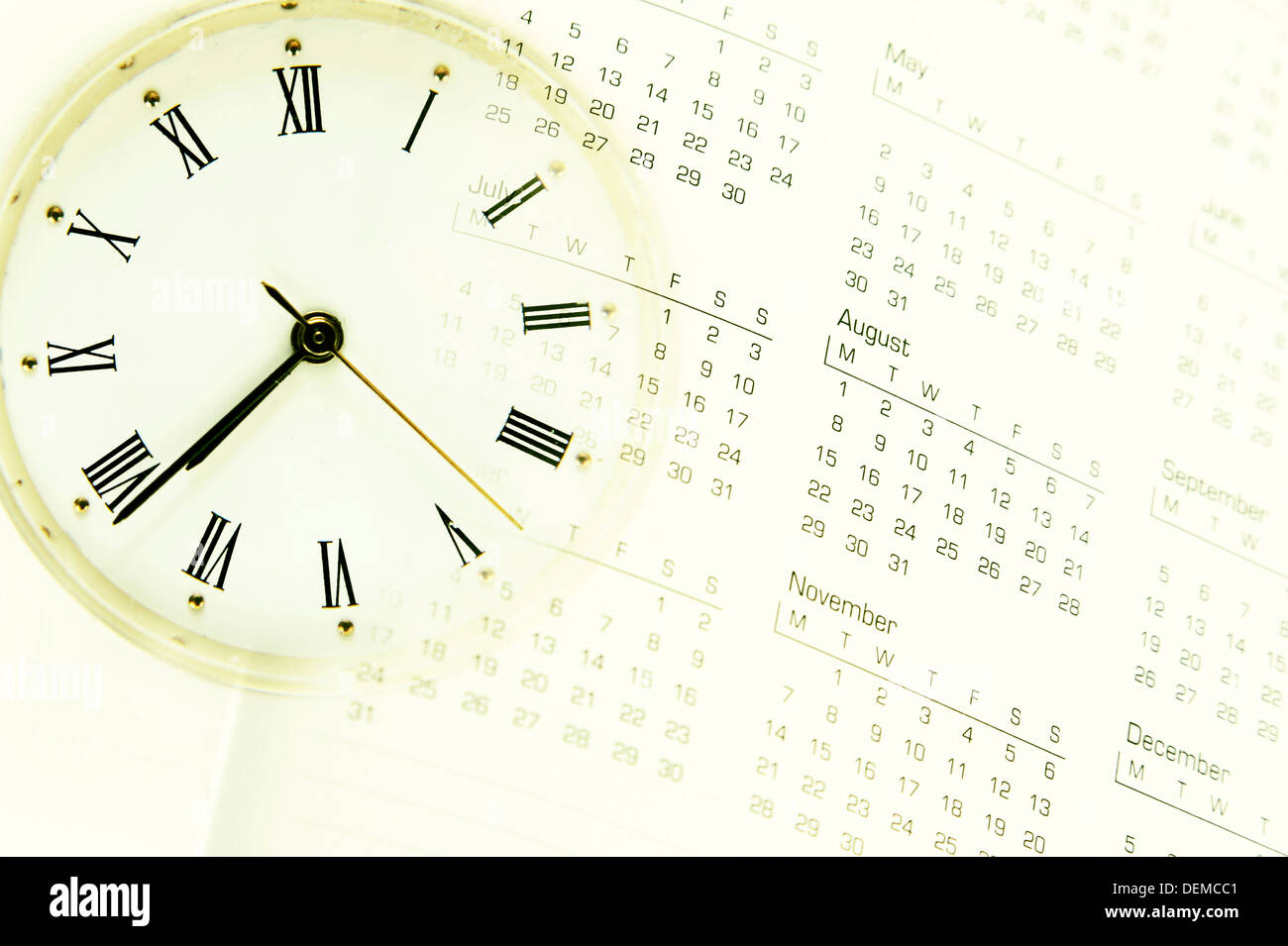 Clock face and calendar composite Stock Photo - Alamy