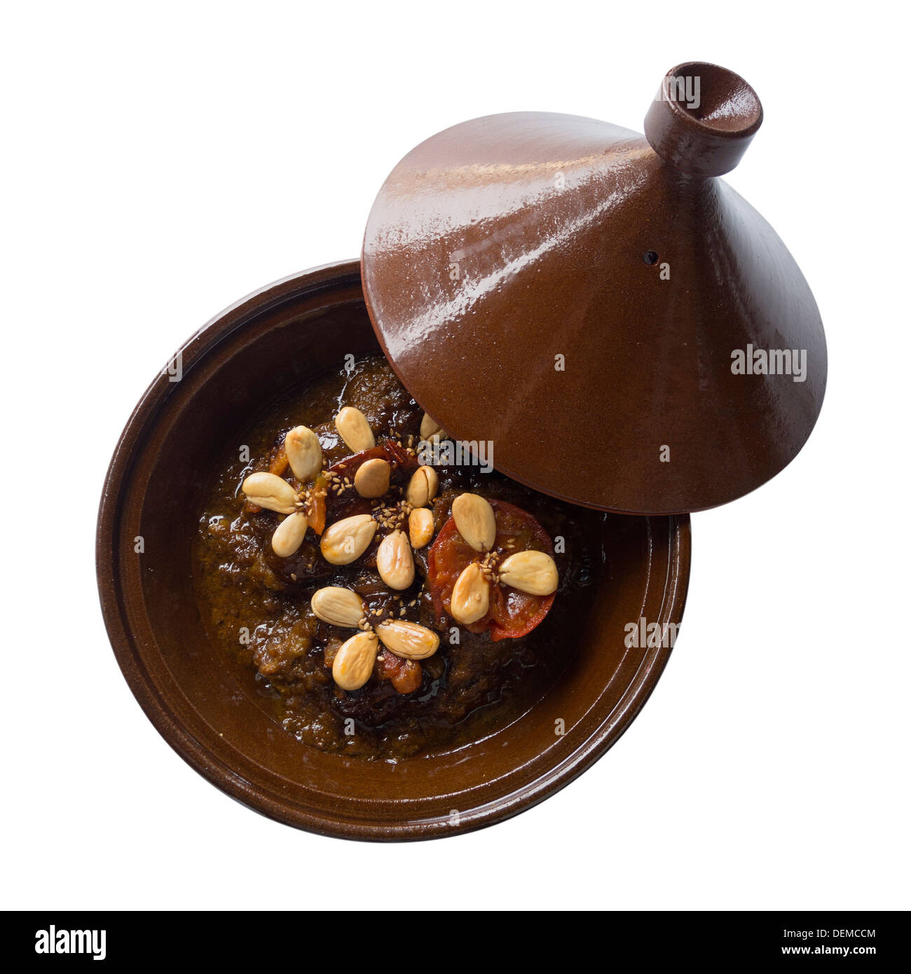 Traditional Moroccan dish tagine cut out isolated on white background ...