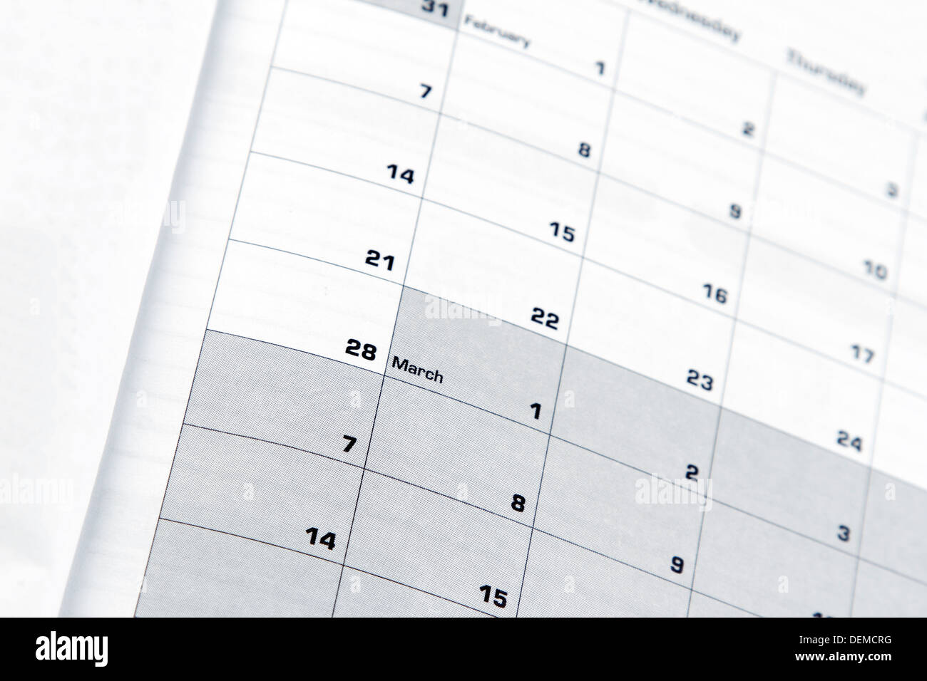 Closeup of dates on calendar page Stock Photo - Alamy