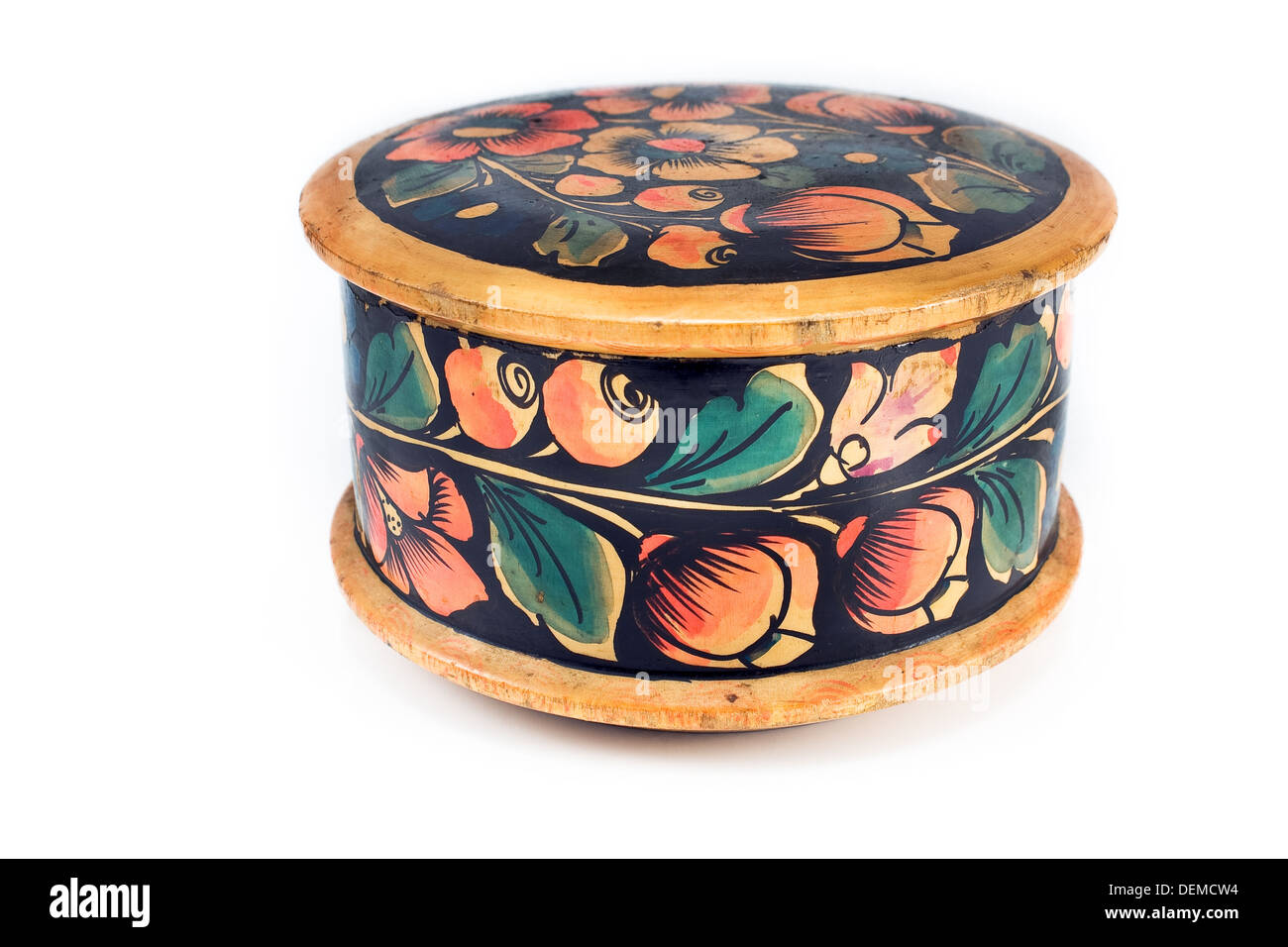 Wooden round box isolated on white Stock Photo - Alamy