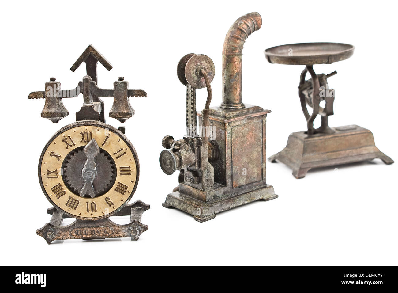 Three antique objects isolated on white Stock Photo - Alamy